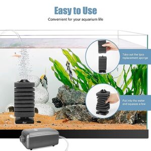 AQQA Aquarium Filter, Submersible Sponge Filter with Filtration and Aeration 2 in 1 Ultra Quiet Fish Tank Filters for 5-30 Gallon Shrimp Betta Fish Tank with 1pcs Replacement Sponge