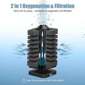 AQQA Aquarium Filter, Submersible Sponge Filter with Filtration and Aeration 2 in 1 Ultra Quiet Fish Tank Filters for 5-30 Gallon Shrimp Betta Fish Tank with 1pcs Replacement Sponge