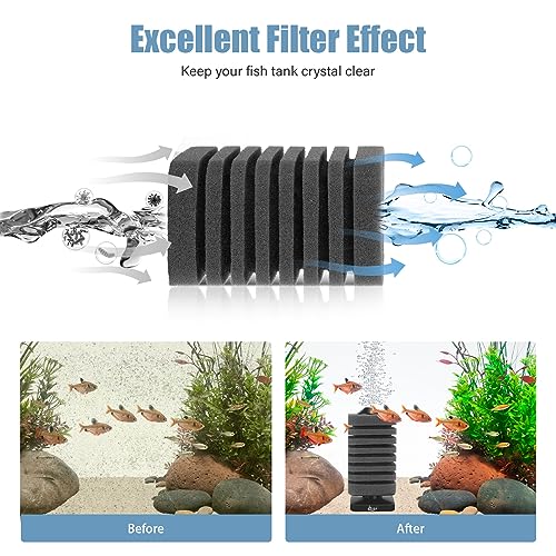 AQQA Aquarium Filter, Submersible Sponge Filter with Filtration and Aeration 2 in 1 Ultra Quiet Fish Tank Filters for 5-30 Gallon Shrimp Betta Fish Tank with 1pcs Replacement Sponge