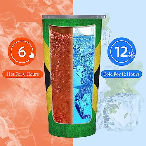 20oz Insulated Coffee Tumbler With Straw Stainless Steel Swig Tumblers,Travel Mugs Insulated For Hot And Cold,Reusable Thermal Water Bottle Cup For Car Camping Exercise（National Flag Of Jamaica ）