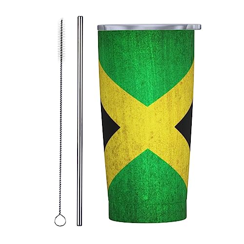 20oz Insulated Coffee Tumbler With Straw Stainless Steel Swig Tumblers,Travel Mugs Insulated For Hot And Cold,Reusable Thermal Water Bottle Cup For Car Camping Exercise（National Flag Of Jamaica ）