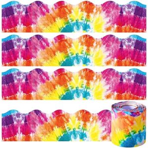 outus 65.6 feet printable tie dye bulletin board border self adhesive scalloped border trims colorful tie dye classroom board border for school classroom walls desks windows doors lockers decoration