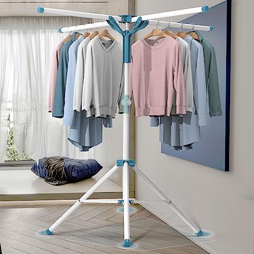 Ithywat Clothes Drying Rack-4 Arm Tripod Foldable&Portable Laundry Hanging Drying Rack,Collapsible Clothing Rack Stainless Steel with Windproof Hooks for Indoor Outdoor