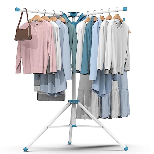 Ithywat Clothes Drying Rack-4 Arm Tripod Foldable&Portable Laundry Hanging Drying Rack,Collapsible Clothing Rack Stainless Steel with Windproof Hooks for Indoor Outdoor