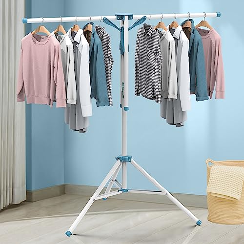 Ithywat Clothes Drying Rack-4 Arm Tripod Foldable&Portable Laundry Hanging Drying Rack,Collapsible Clothing Rack Stainless Steel with Windproof Hooks for Indoor Outdoor