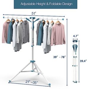 Ithywat Clothes Drying Rack-4 Arm Tripod Foldable&Portable Laundry Hanging Drying Rack,Collapsible Clothing Rack Stainless Steel with Windproof Hooks for Indoor Outdoor