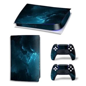 vinyl skin sticker decal cover for ps5 digital edition, blue galaxy ps5 console and controllers skin