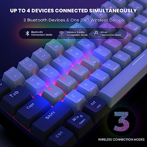 GEODMAER 65% Wireless Mechanical Gaming Keyboard, Triple Modes 2.4G/Bluetooth/Wired RGB Backlit Gaming Keyboard, Wireless Red Switch Mechanical Keyboard, Compact Wireless Keyboard for PC Win Mac Gamer