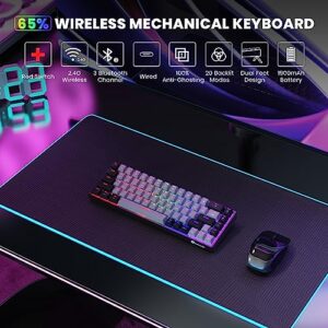 GEODMAER 65% Wireless Mechanical Gaming Keyboard, Triple Modes 2.4G/Bluetooth/Wired RGB Backlit Gaming Keyboard, Wireless Red Switch Mechanical Keyboard, Compact Wireless Keyboard for PC Win Mac Gamer