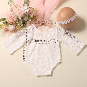 Ylsteed Newborn Photography Outfits Girl Newborn Photography Props Lace Romper Newborn Baby Photo Shoot Outfits Girls Photo Props (Wheat Headband+White Set)