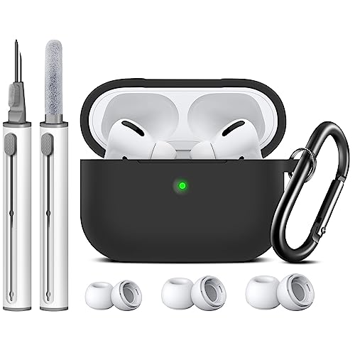 Linsaner for AirPods Pro Case Cover with Cleaning Pen and Replacement Eartips(S/M/L), Full Protective Silicone Skin Accessories for Women Men Girl with Apple AirPods Pro Case,Front LED Visible，Black