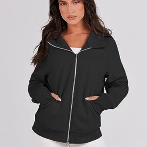 ANRABESS Women's Hoodies 2023 Fall Jacket Cropped Hooded Sweater Casual Long Sleeve Sweatshirts Full Zip Up Trendy Clothes Teen Girl Y2K Winter Cute Tops 1128heise-M Black