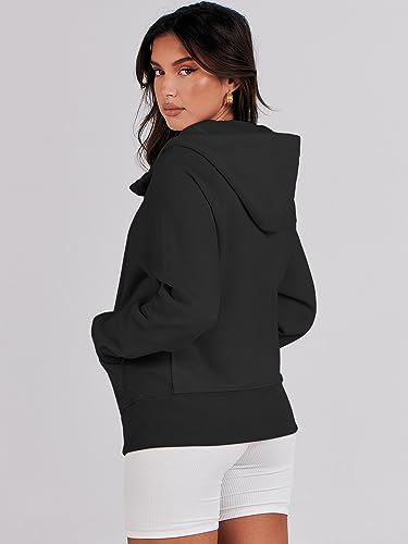 ANRABESS Women's Hoodies 2023 Fall Jacket Cropped Hooded Sweater Casual Long Sleeve Sweatshirts Full Zip Up Trendy Clothes Teen Girl Y2K Winter Cute Tops 1128heise-M Black