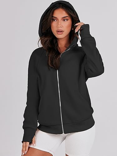 ANRABESS Women's Hoodies 2023 Fall Jacket Cropped Hooded Sweater Casual Long Sleeve Sweatshirts Full Zip Up Trendy Clothes Teen Girl Y2K Winter Cute Tops 1128heise-M Black