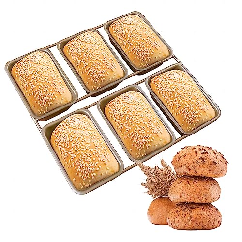 WEMUBSU Baking Pan for Oven, 6-Cavity Nonstick Mini Loaf Baking Pans for Muffin Bread Cupcakes Pullman, Carton Metal, Oven Dishwasher Safe, Easy to Demould, Gold (Type3)