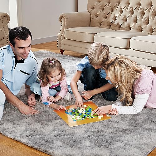 Ultra Soft Indoor Modern Area Rugs, 5x7 Tie-Dyed Light Grey Large Area Rugs for Living Room, Fluffy Shag Fuzzy Soft Carpet for Bedroom, Kids Home Decor Aesthetic, Nursery, Upgrade Anti-Skid Durable