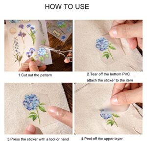 2 Sheets Vintage Rub on Transfer Flower Leaves Stickers 2 Sheet Linen, Clear Rub on Transfer Floral Stickers Decals for Wood Crafts Wine Glass Fabric Scrapbooking Furniture Journaling Cloth(Blue)