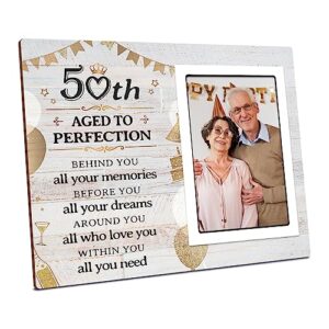 benecharm 50th birthday gifts for women men, birthday ideas wood photo frame fit for 4"x6"picture, happy 50th birthday decoration for mom, dad, female, friends, husband and wife