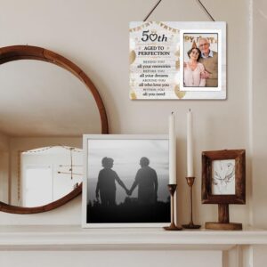 BeneCharm 50th Birthday Gifts for Women Men, Birthday Ideas Wood Photo Frame Fit for 4"x6"Picture, Happy 50th Birthday Decoration for Mom, Dad, Female, Friends, Husband and Wife