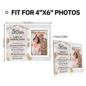 BeneCharm 50th Birthday Gifts for Women Men, Birthday Ideas Wood Photo Frame Fit for 4"x6"Picture, Happy 50th Birthday Decoration for Mom, Dad, Female, Friends, Husband and Wife