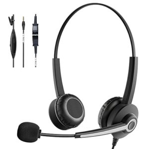 wired 3.5mm computer headphone-qd, headset with microphone for laptop with mic noise cancelling, computer headset with quick disconnect and volume control for skype zoom office call center