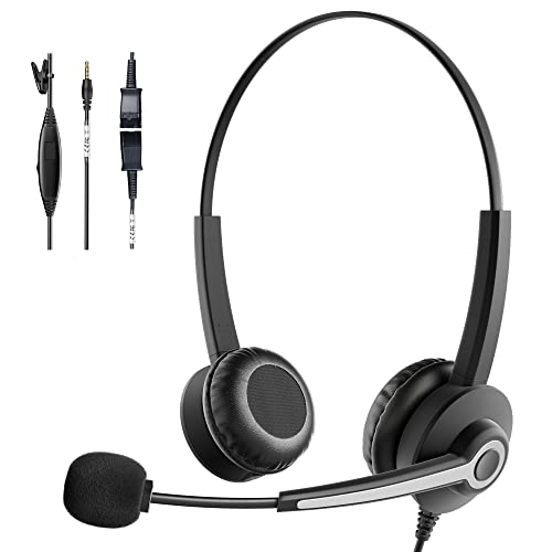 Wired 3.5mm Computer Headphone-QD, Headset with Microphone for Laptop with Mic Noise Cancelling, Computer Headset with Quick Disconnect and Volume Control for Skype Zoom Office Call Center