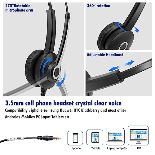 Wired 3.5mm Computer Headphone-QD, Headset with Microphone for Laptop with Mic Noise Cancelling, Computer Headset with Quick Disconnect and Volume Control for Skype Zoom Office Call Center