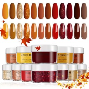 modelones acrylic powder set - 12 colors fall winter acrylic powder for nails set professional colored acrylic nail powder glitter red gold orange acrylic polymer powder halloween thanksgiving gifts