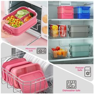 DaCool Adults Bento Box Lunch Box - Stackable All-in-One Leakproof Bento Lunch Box for Adults Women Girls 74 OZ Large Lunch Containers with Fork Spoon Sauce Boxes for Work School Dining Out, Pink