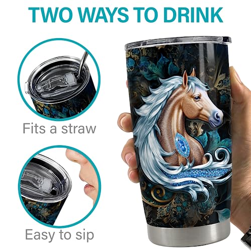 SANDJEST Horse Tumbler 20oz Horse Jewelry Drawing Style Gifts for Women Girl Stainless Steel Insulated Tumbler Coffee Travel Mug Cup Gift for Birthday Christmas