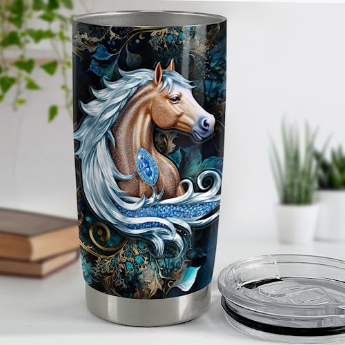 SANDJEST Horse Tumbler 20oz Horse Jewelry Drawing Style Gifts for Women Girl Stainless Steel Insulated Tumbler Coffee Travel Mug Cup Gift for Birthday Christmas