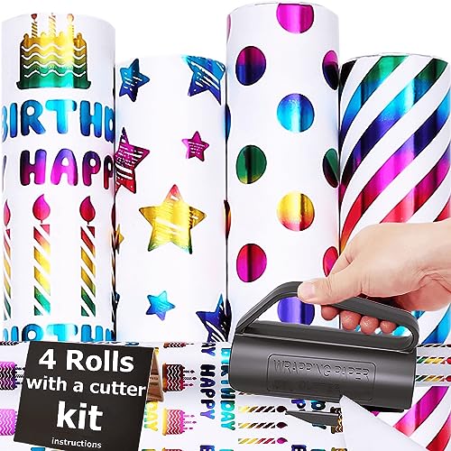 THMORT Birthday Wrapping Paper Roll with a Cutter Kit for Boys&Girls,Adults,Kids Princess Pink Barbies17 Inch X 120 Inch Embossed Foil Wrapping Paper for Gift Wrapping Baby Shower