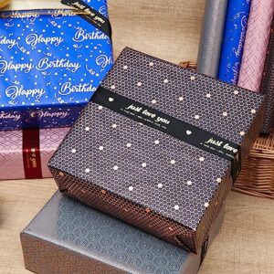 THMORT Wrapping Paper Roll with a Cutter Kit for Birthday Boys&Girls,Adults,Kids.17 Inch X 120 Inch Embossed Foil Wrapping Paper for Gift wrapping Royal Sapphire Blue Pink Black.