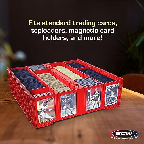 BCW Collectible Card Bin - Holds 3200 Cards - Large Card Storage Box for Loose Trading Cards, Pokemon, MTG, and Sports Card Storage Boxes, Includes 4 Card Bin Partitions, Sorting Card Box (Red)