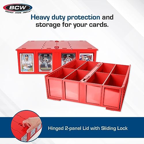 BCW Collectible Card Bin - Holds 3200 Cards - Large Card Storage Box for Loose Trading Cards, Pokemon, MTG, and Sports Card Storage Boxes, Includes 4 Card Bin Partitions, Sorting Card Box (Red)