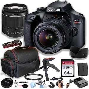 canon eos rebel t100 (eos 4000d) dslr camera w/ef-s 18-55mm f/3.5-5.6 zoom lens + 64gb memory card, case, hood, grip-pod, filter professional photo bundle (renewed)