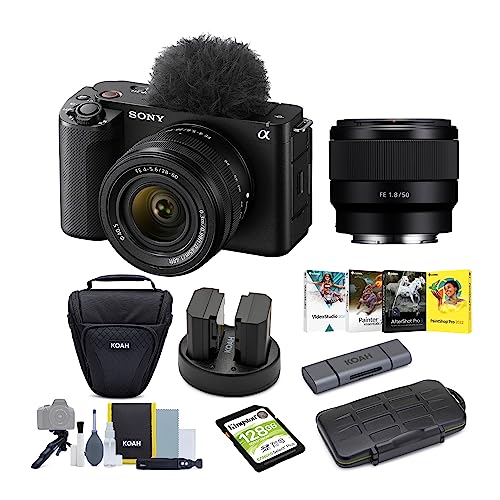 Sony Alpha ZV-E1 Full-Frame Mirrorless Vlog Camera with 28-60mm and 50mm Lens (ILCZV-E1L/B, Black) Bundle (7 Items)