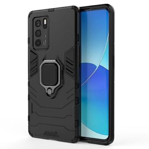 saturcase case for oppo reno 6 pro 5g, ring kickstand hybrid 2 in 1 [pc & silicone] dual-layer bumper shockproof protective cover for oppo reno 6 pro 5g (hz-black)