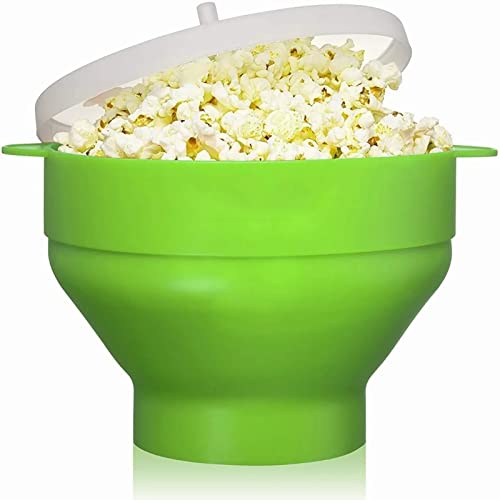 Acouto Microwave Silicone Popcorn Popper Collapsible Silicone Popcorn Maker Bowl, Microwave Popcorn Maker with Handle Lid for Home Cafe Kitchen