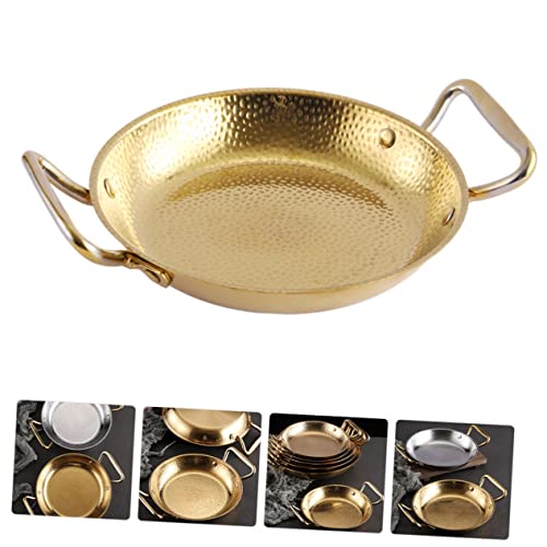 RUNROTOO Double Ears Sukiyaki Korean Hot Pot Stainless Steel Fry Pan Stainless Steel Saucepan Paella Pan Appetizer Plate Dish Paella Cooking Pan Sturdy Cooking Pot Home Cooking Pan Cookware