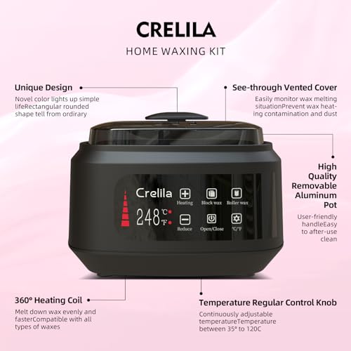 Crelila Waxing Kit-Digital Wax Melt Warmer Kit-inculd 17.5oz Hard Wax Beads+Silicone Liner+Wax Oil-Hair Removal Wax Kit At Home For body-Bikini-Legs-Face-Brazilian Wax Kit For Women&Men