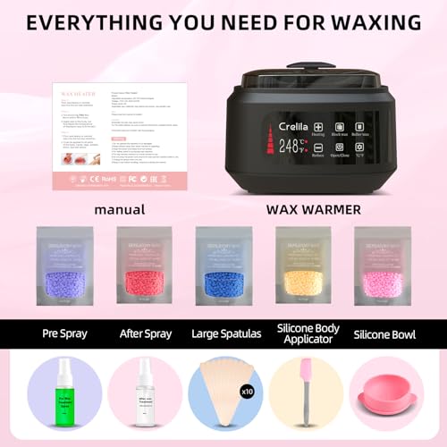 Crelila Waxing Kit-Digital Wax Melt Warmer Kit-inculd 17.5oz Hard Wax Beads+Silicone Liner+Wax Oil-Hair Removal Wax Kit At Home For body-Bikini-Legs-Face-Brazilian Wax Kit For Women&Men