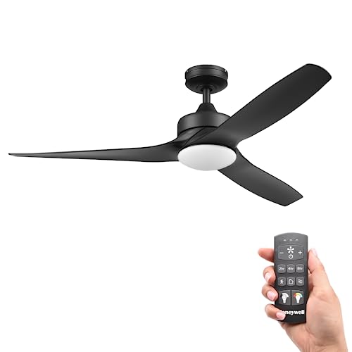 Honeywell Ceiling Fans Lynton, 52 Inch Indoor Outdoor Ceiling Fan with Color Changing LED Light, Remote Control, Matte Black High Performance Blades, Reversible Airflow - 51854-01 (Black)