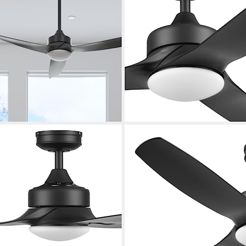 Honeywell Ceiling Fans Lynton, 52 Inch Indoor Outdoor Ceiling Fan with Color Changing LED Light, Remote Control, Matte Black High Performance Blades, Reversible Airflow - 51854-01 (Black)