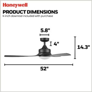 Honeywell Ceiling Fans Lynton, 52 Inch Indoor Outdoor Ceiling Fan with Color Changing LED Light, Remote Control, Matte Black High Performance Blades, Reversible Airflow - 51854-01 (Black)