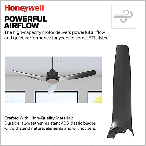 Honeywell Ceiling Fans Lynton, 52 Inch Indoor Outdoor Ceiling Fan with Color Changing LED Light, Remote Control, Matte Black High Performance Blades, Reversible Airflow - 51854-01 (Black)