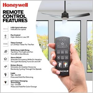 Honeywell Ceiling Fans Lynton, 52 Inch Indoor Outdoor Ceiling Fan with Color Changing LED Light, Remote Control, Matte Black High Performance Blades, Reversible Airflow - 51854-01 (Black)