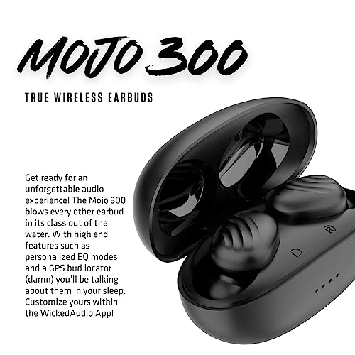 Wicked Audio Mojo 300 True Wireless Bluetooth Earbuds | Long Battery Life | Mobile App | Custom EQ Modes | GPS Find Buds | Transparency Mode | Low Latency | Sweat & Water Resistant | Small Comfortable