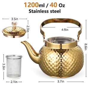 Haosens Teapot with Removable Infuser 40 Oz, 1200ml Stainless steel Coffee & Tea Pots - Perfect filter for Loose Leaf Tea or Tea Bags (Golden)