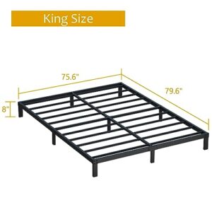 Maenizi King Size Bed Frame No Box Spring Needed, 8 Inch Heavy Duty King Platform Bed Frame Support Up to 3000 lbs, Easy Assembly, Noise Free, Black